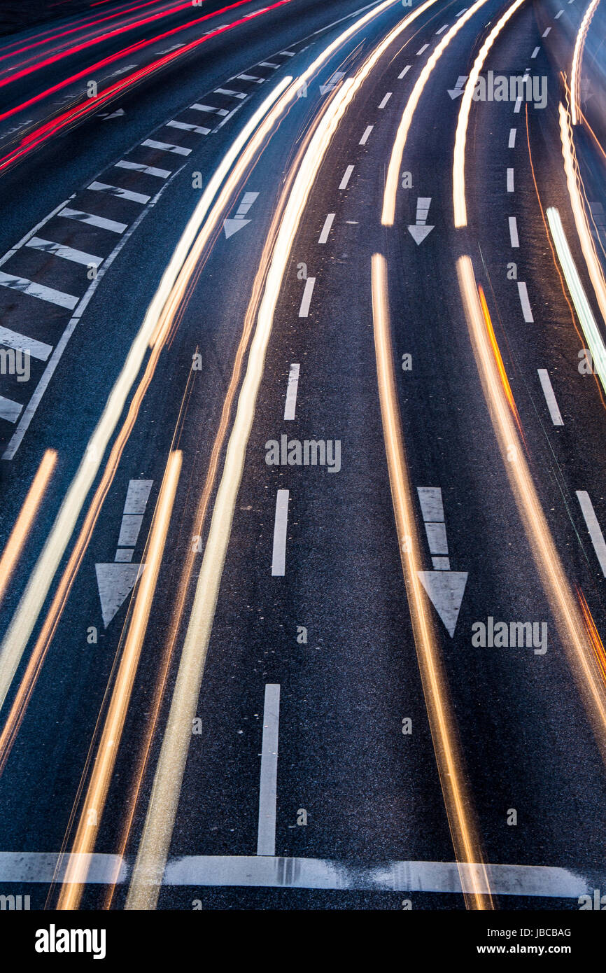 Motion blurred city road traffic (color toned image Stock Photo - Alamy