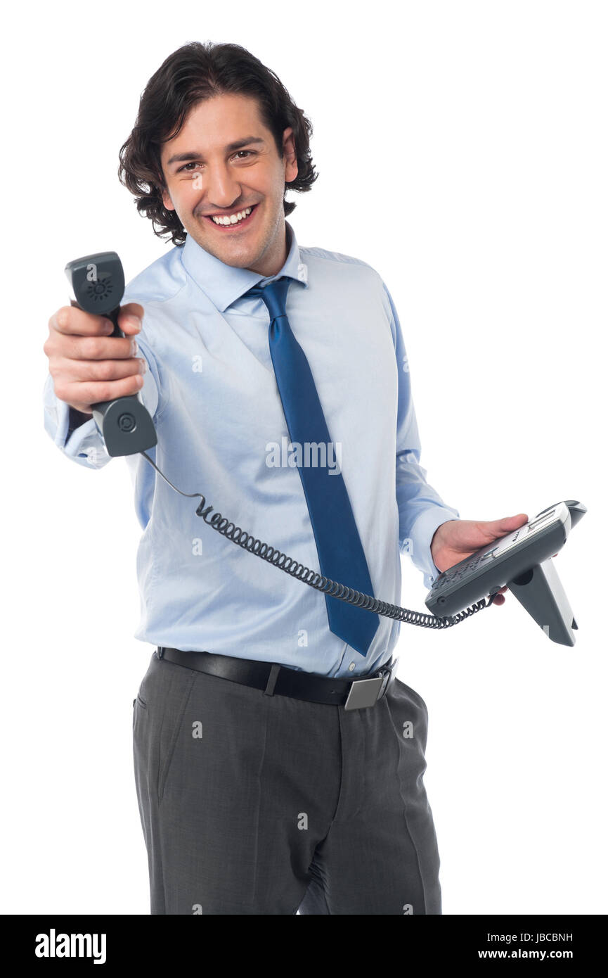 Employee posing phone receiver hi-res stock photography and images - Alamy