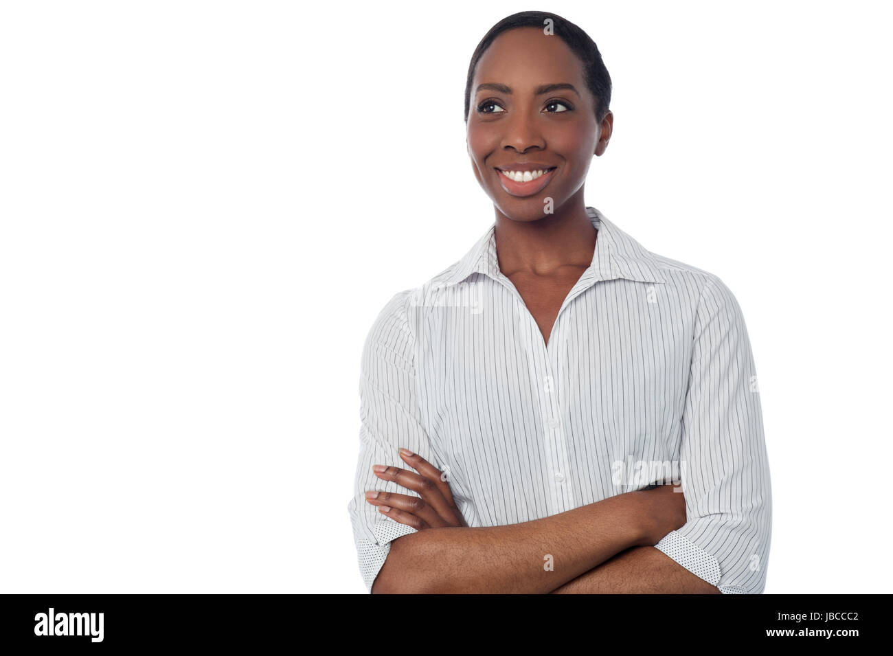 Female employee thinking something Stock Photo - Alamy