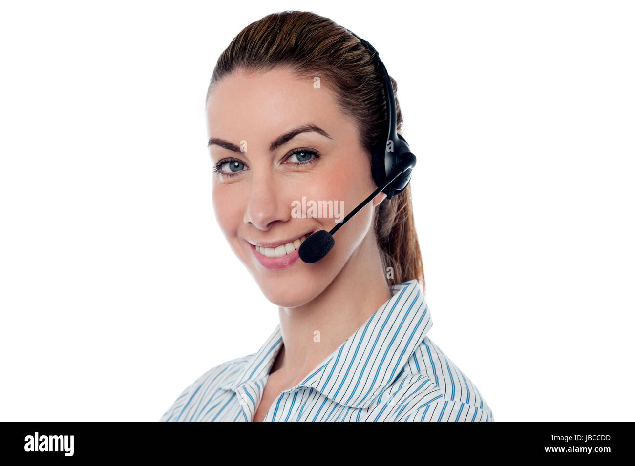 Cheerful female telecaller wearing headset hi-res stock photography and ...