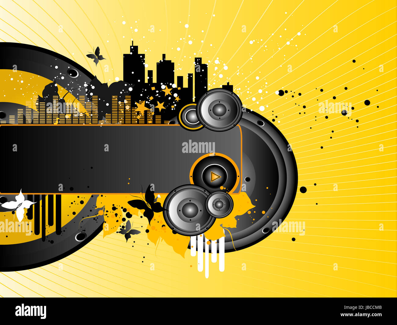 Horizontal Vector Grunge Music Background with plants and buttrflies ...