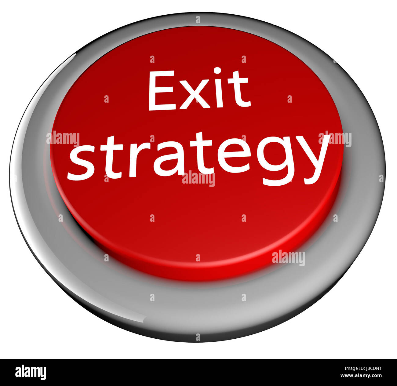 Red button with text "Exit strategy" over white background, 3d render ...