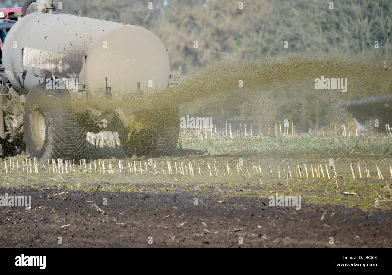 FILE - A file picture dated 6 April 2017 shows a tractor spreading ...