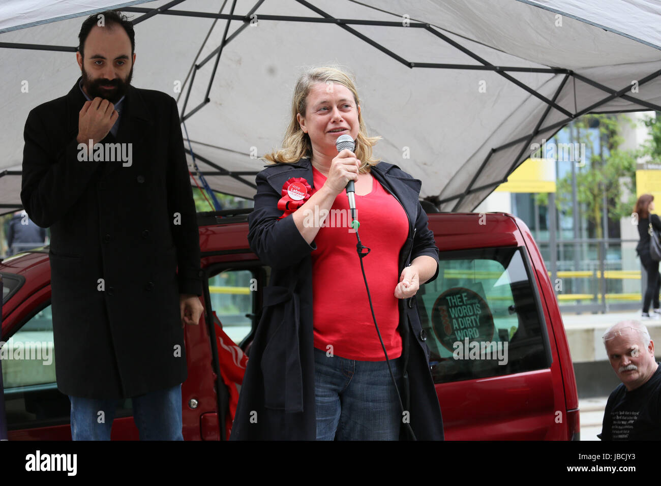 Manchester, UK. 10th June, 2017. Annette Wright speaking at a rally ...