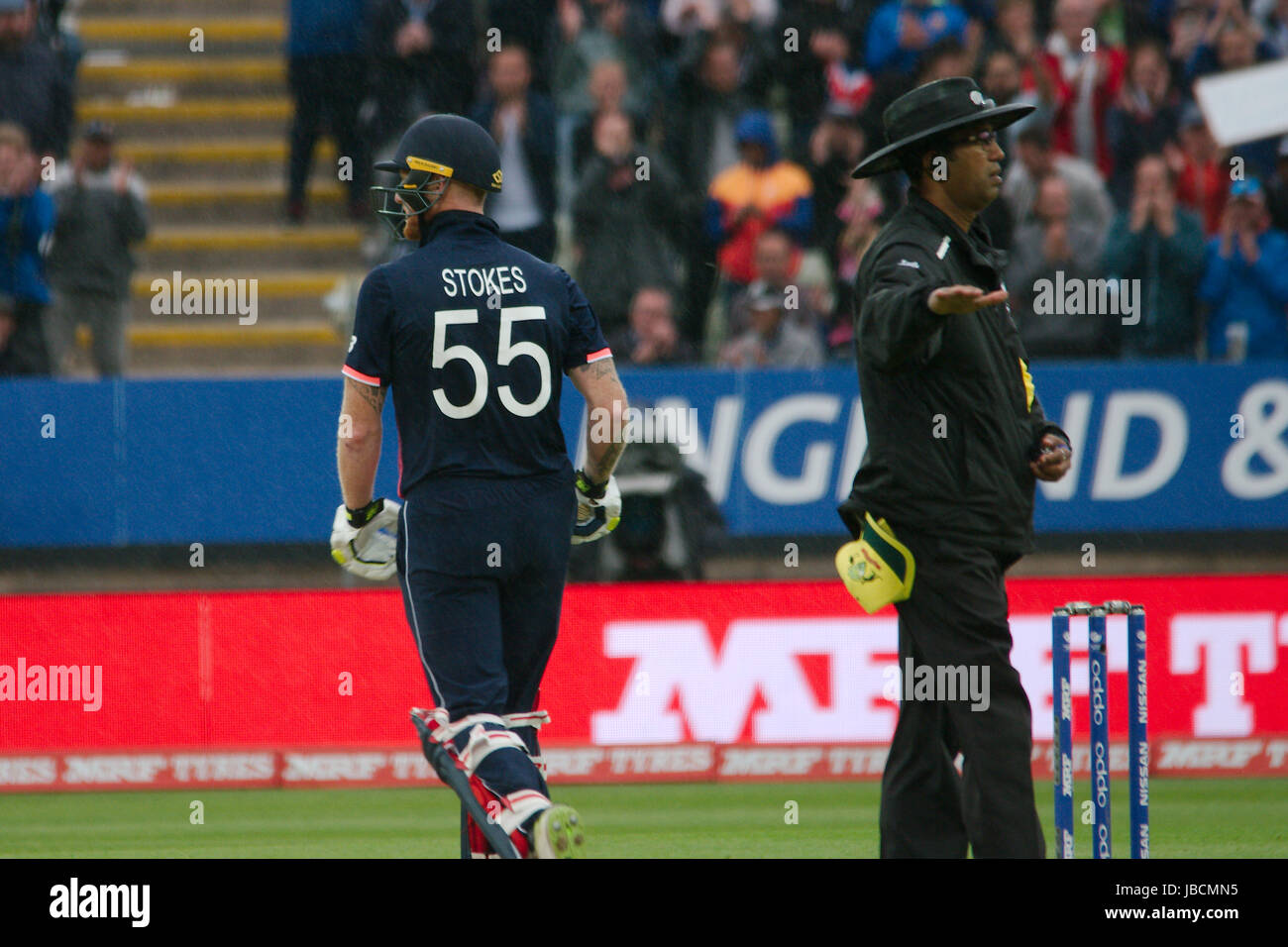 Birmingham, England, 10 June 2017. The umpire signalling four as Ben ...