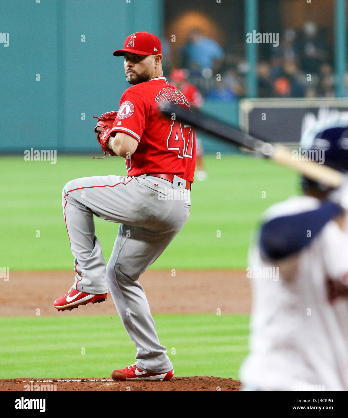 Houston, TX, USA. 10th June, 2017. Los Angeles Angels starting pitcher ...