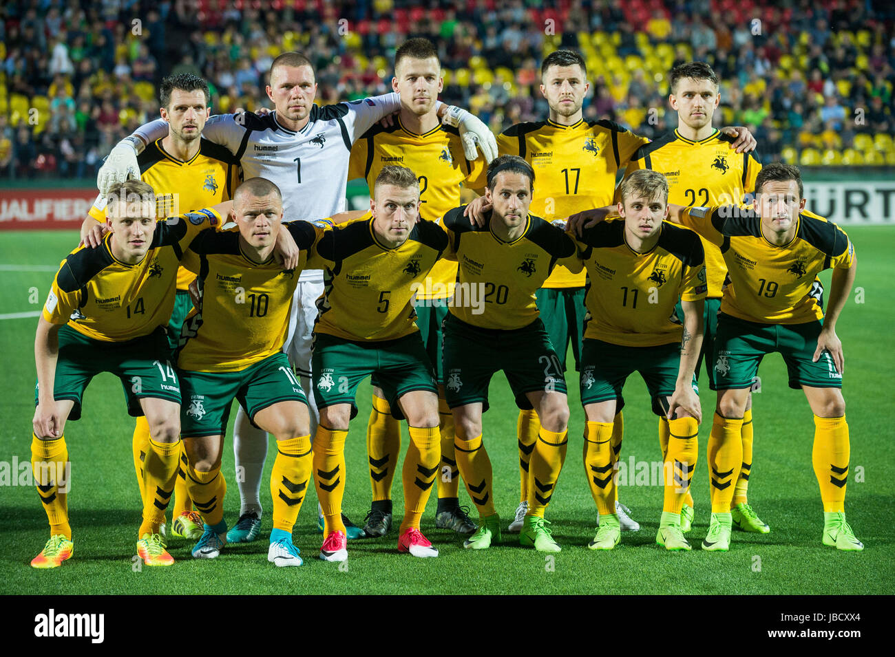 Vilnius. 10th June, 2017. Players of Lithuania pose for a group photo ...