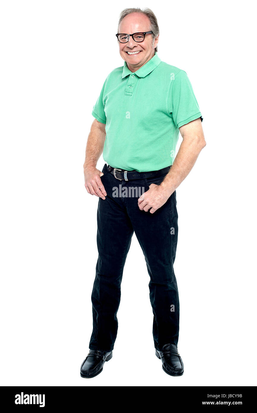 Handsome senior male citizen posing in style over white background ...