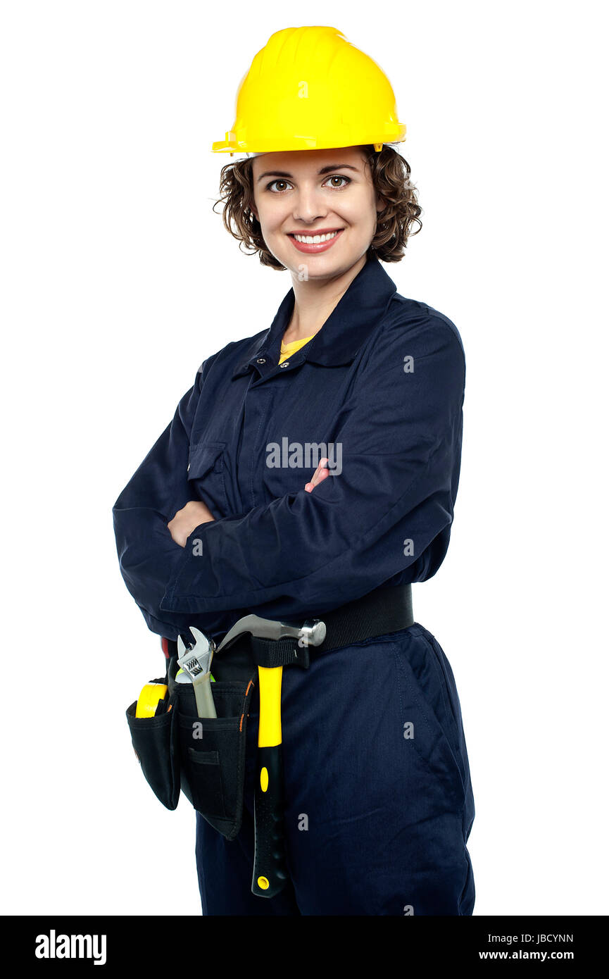 Smiling female engineer posing confidently Stock Photo - Alamy