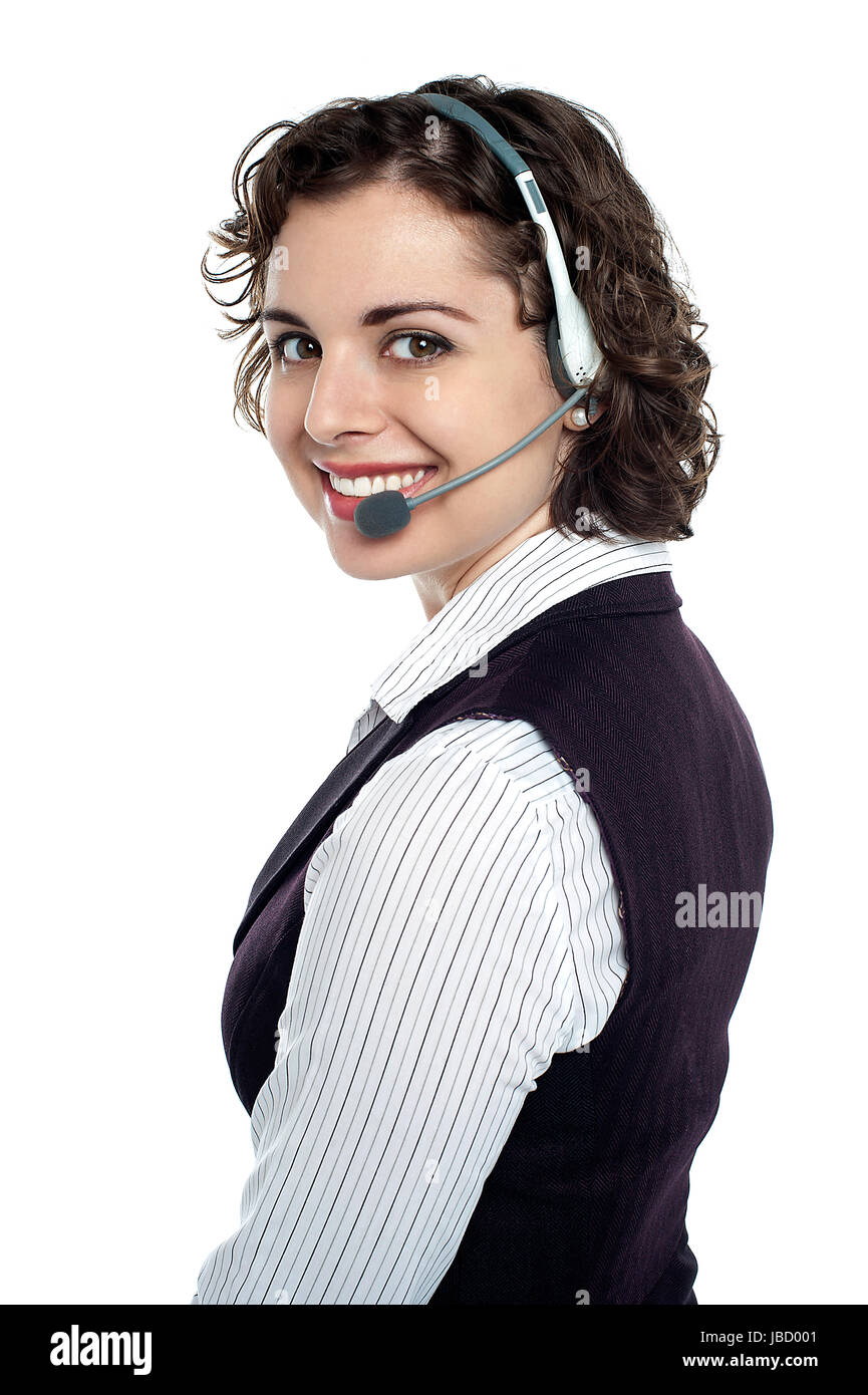Call centre woman white back hi-res stock photography and images - Alamy