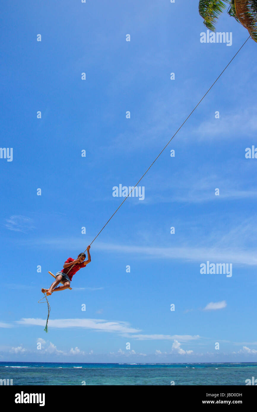 Beach swinging on a rope palm tree hi-res stock photography and images ...