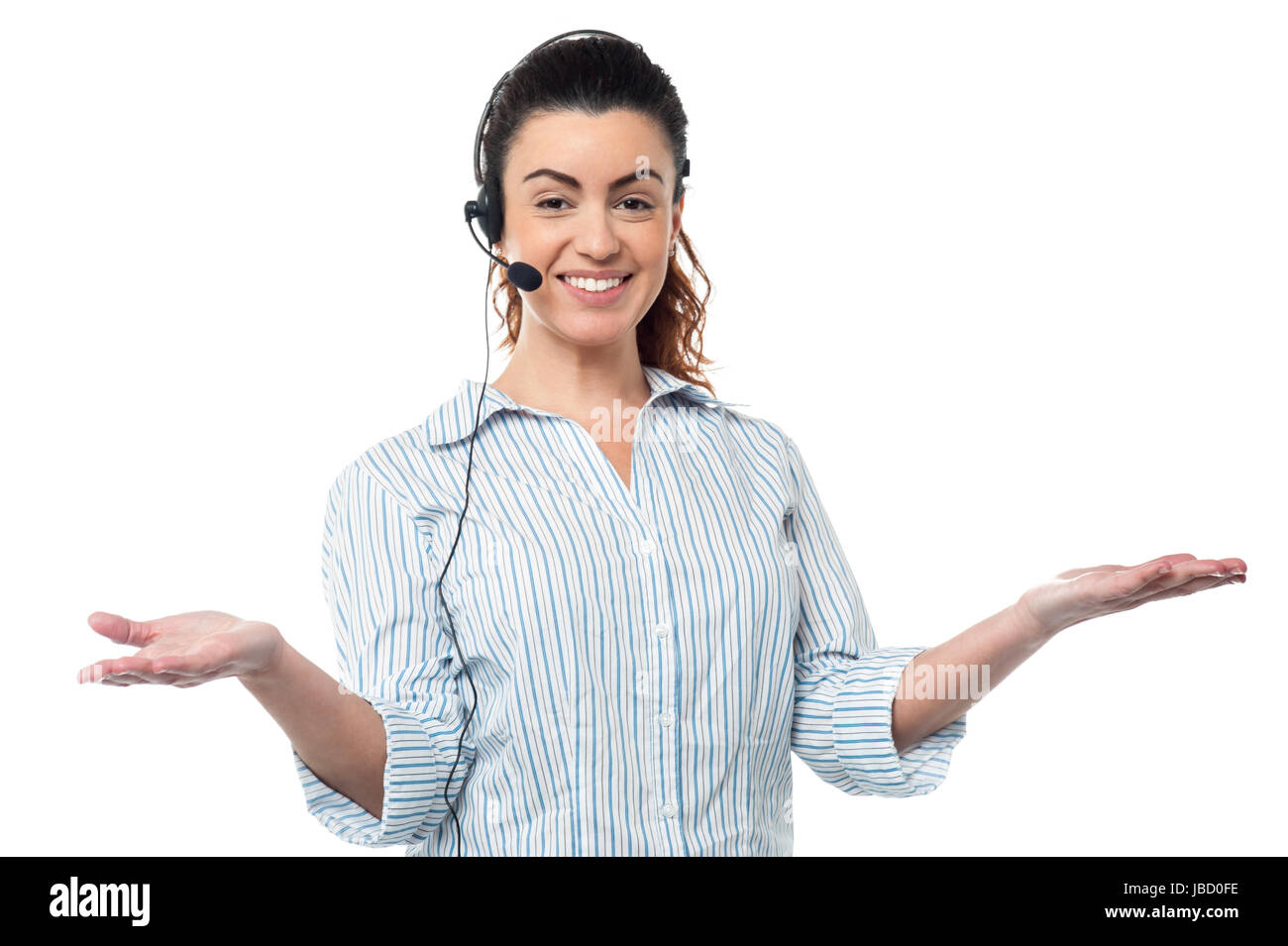 Cheerful female telecaller wearing headset hi-res stock photography and ...