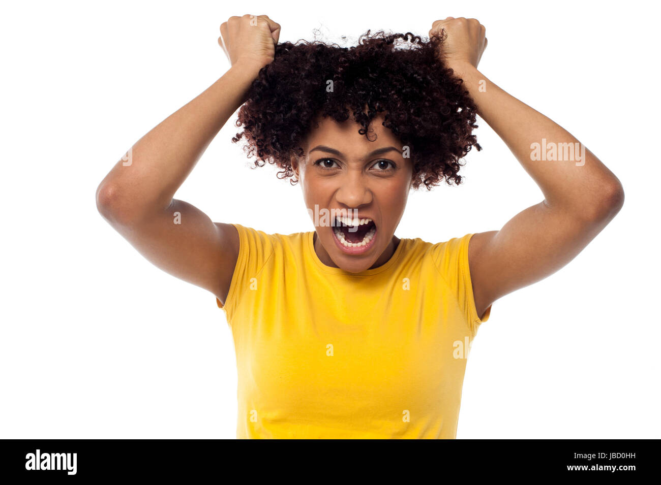 One woman angry pulling hair hi-res stock photography and images - Alamy
