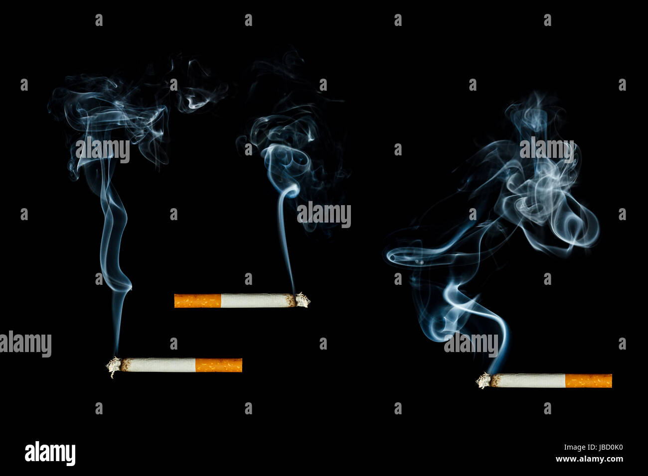 Three smoking cigarette on black Stock Photo - Alamy