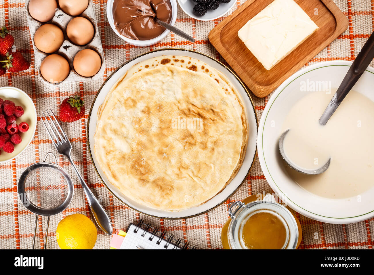 Top view of pancake with ingredients Stock Photo - Alamy