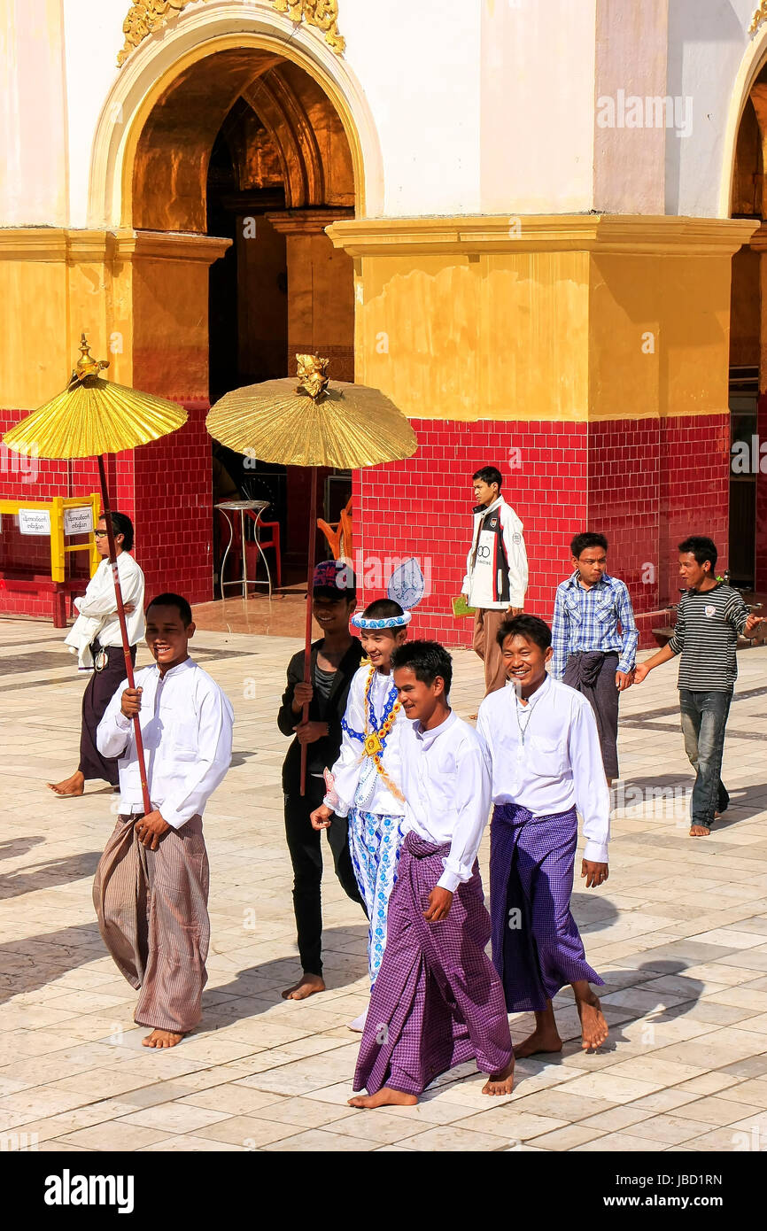 Local people in traditional costumes taking part in wedding ceremony at ...