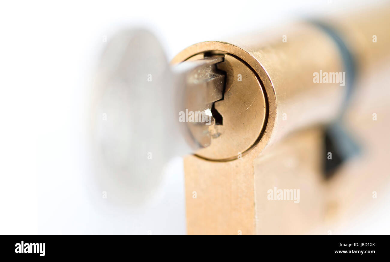 Detail of the key and plug - locked - cylinder lock - under lock and ...