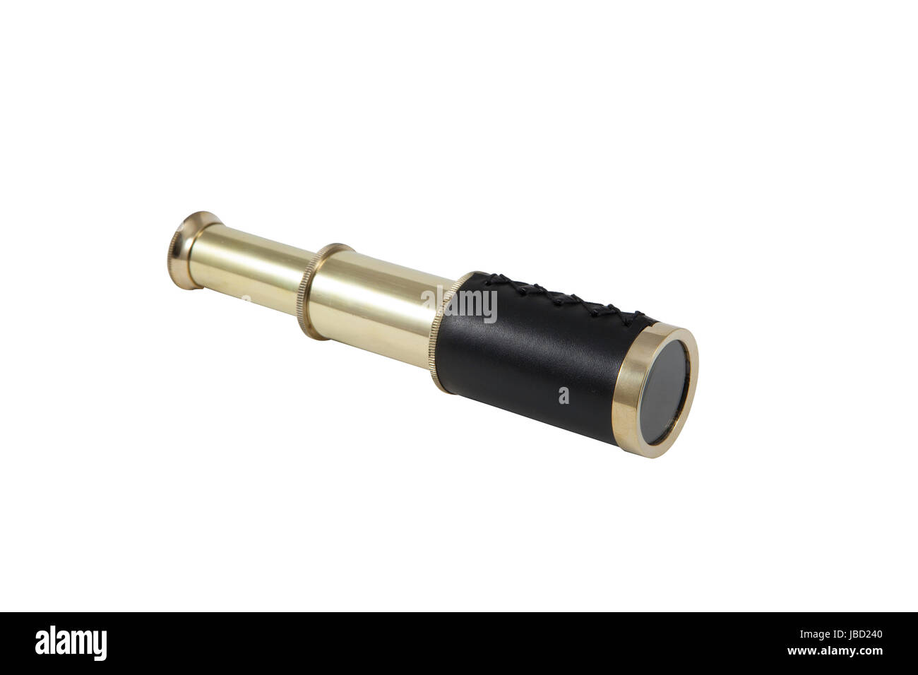 Side view of a vintage metal telescope or spyglass extended to its full ...