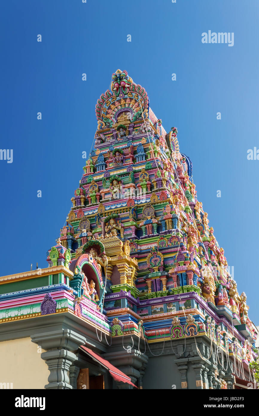 Colorful facade of a Hindu temple in Victoria, Mahe, Seychelles, also ...