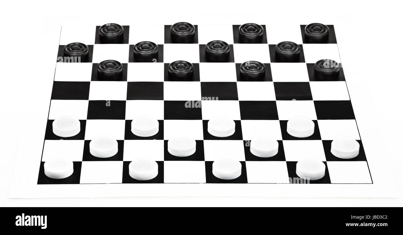 Starting position on vinyl 8x8 checkers board isolated on white ...