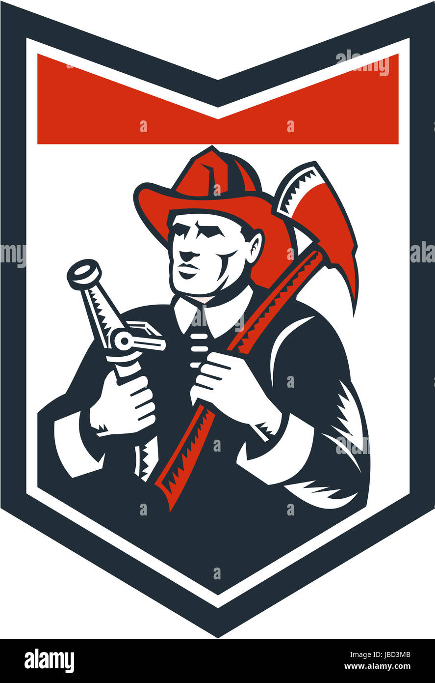 Illustration of a fireman fire fighter emergency worker looking up ...