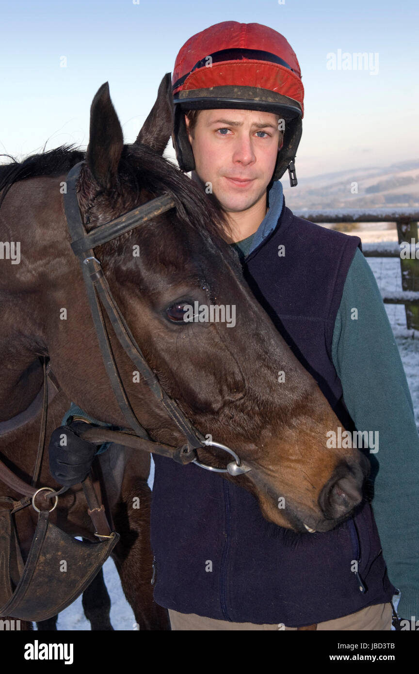 Guy Disney riding 'Pugilist' at Kim Bailey Racing Stables Stock Photo ...