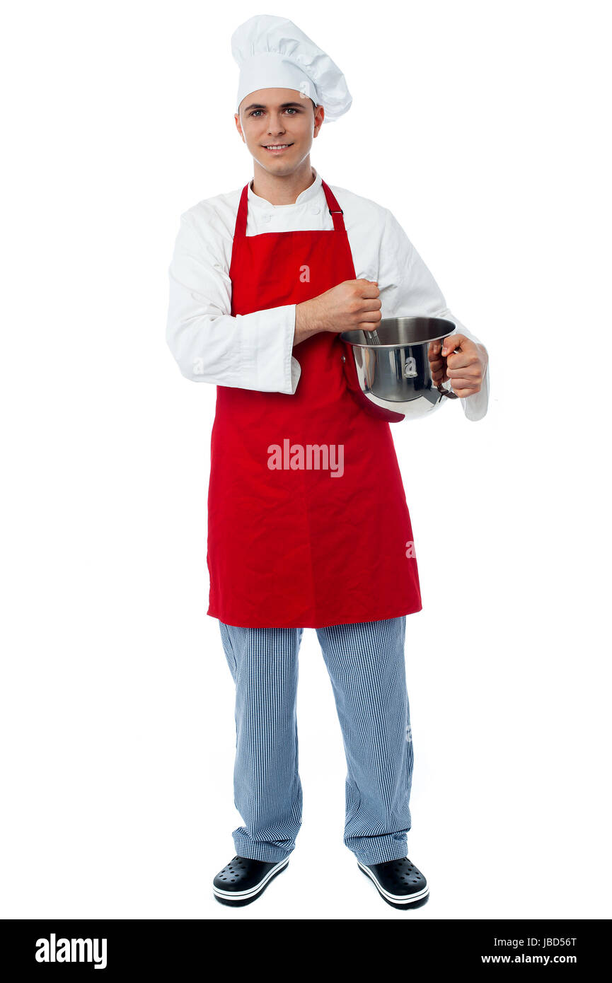 Skilled chef holding vessel, isolated on white Stock Photo - Alamy