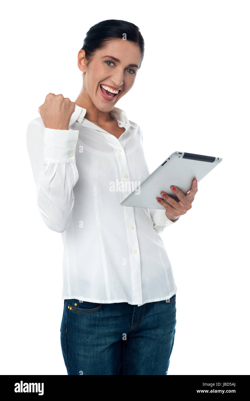 Cheerful young woman filled with excitement Stock Photo - Alamy
