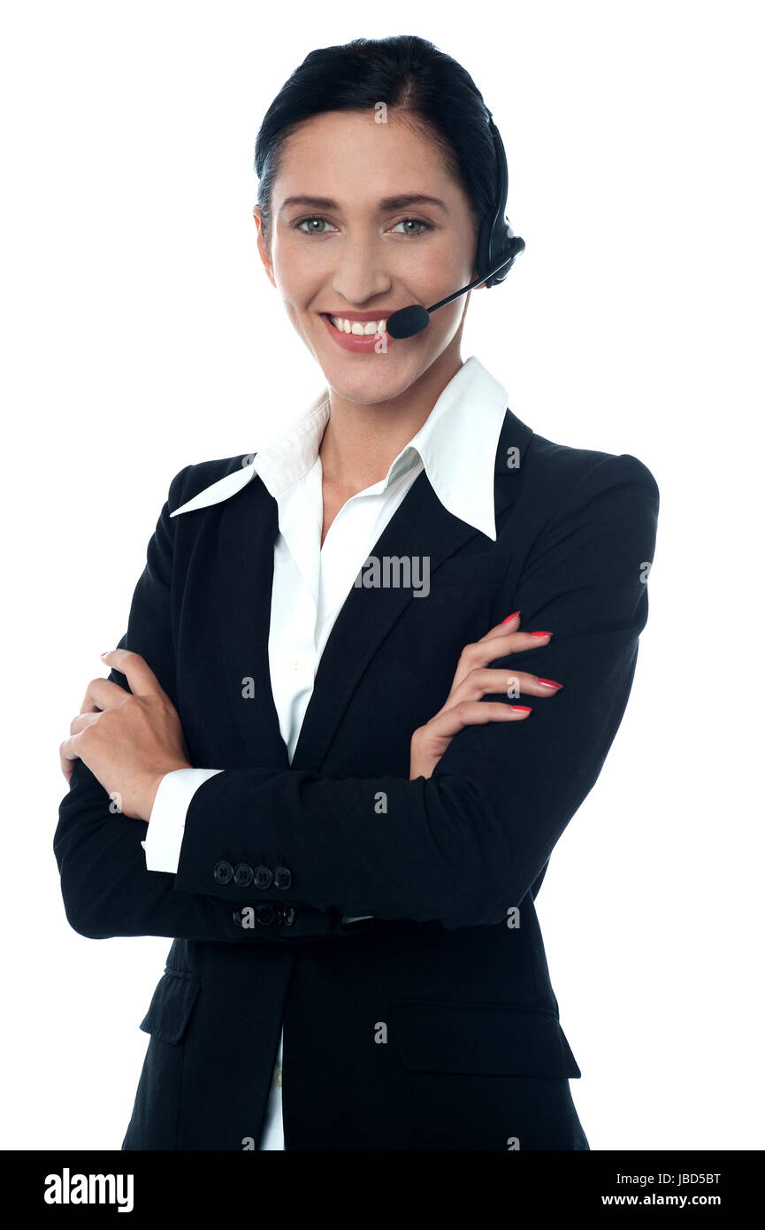 Customer support executive posing confidently Stock Photo - Alamy