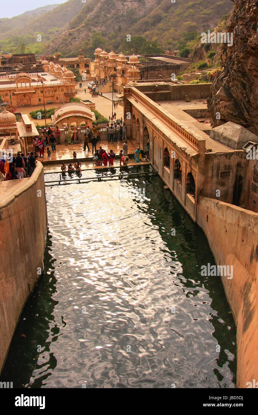 Galtaji Temple near Jaipur, Rajasthan, India. It consists of a series ...