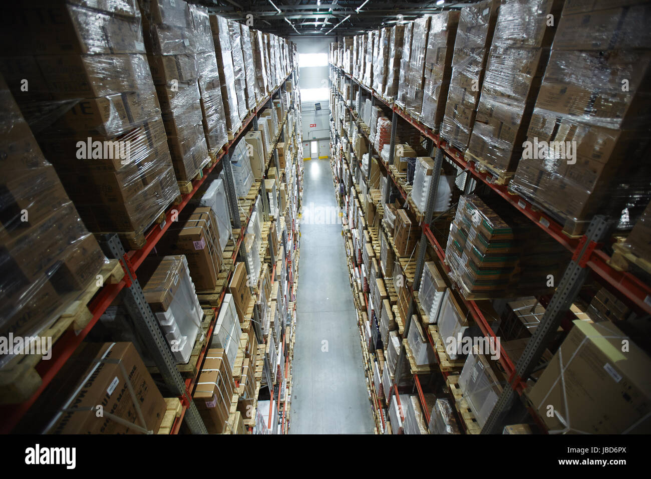 Lots of packed boxes with goods for wholesale in warehouse Stock Photo ...