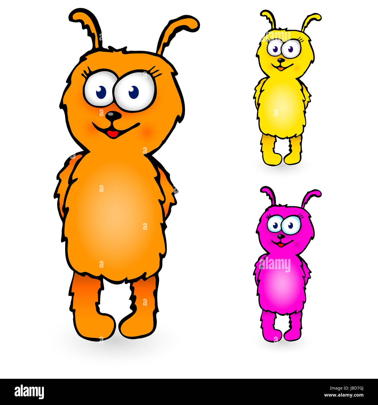 Funny fluffy cartoon character in three colors Stock Photo - Alamy