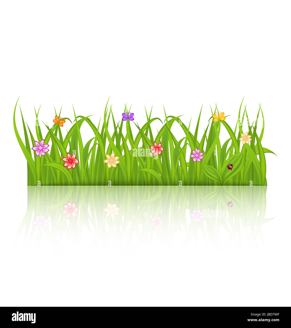 Illustration green grass with flower isolated on white background Stock ...
