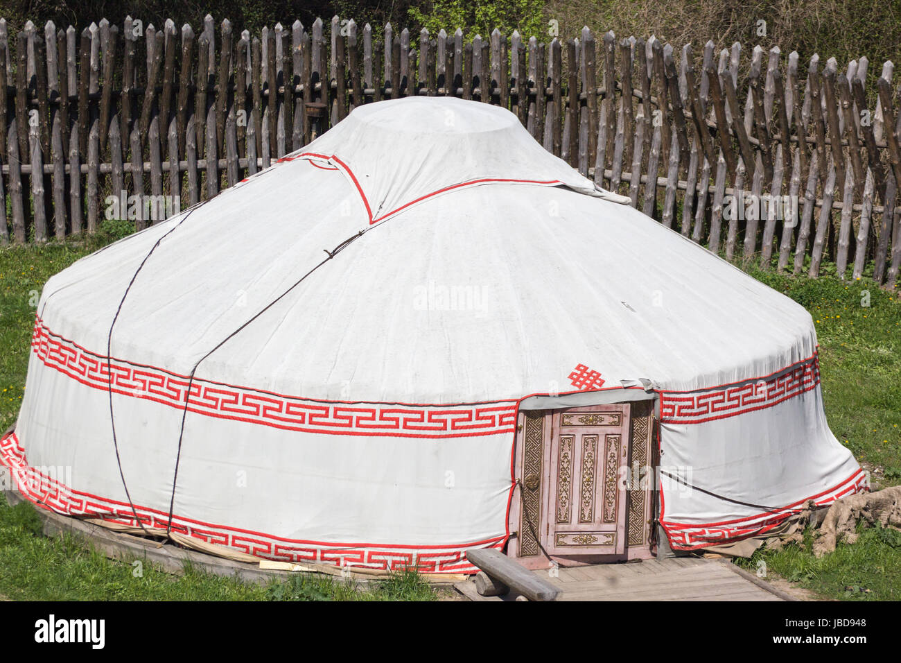 ancient medieval round marching white military textile tent in a ...