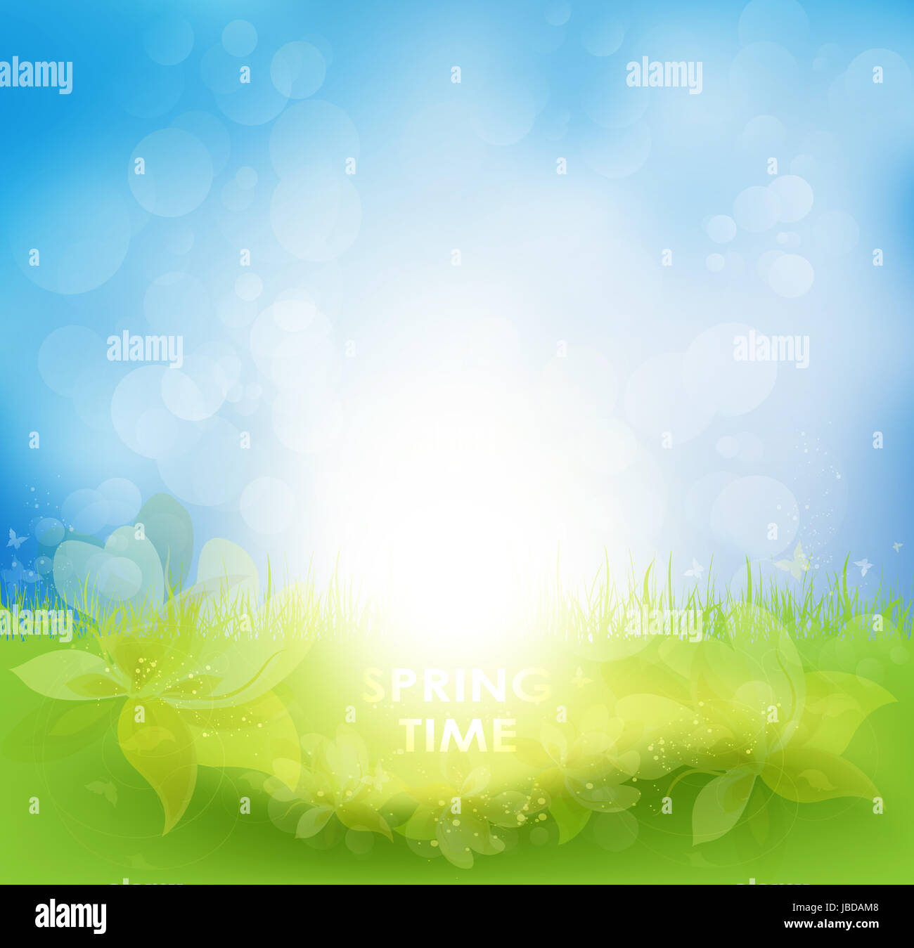 Spring Background With Flower, Sun Rays And Butterflies Stock Photo - Alamy