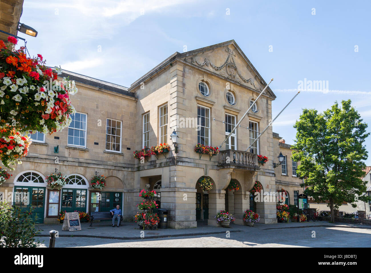The Town Hall in Wells stands in the cobbled Market Square and is ...