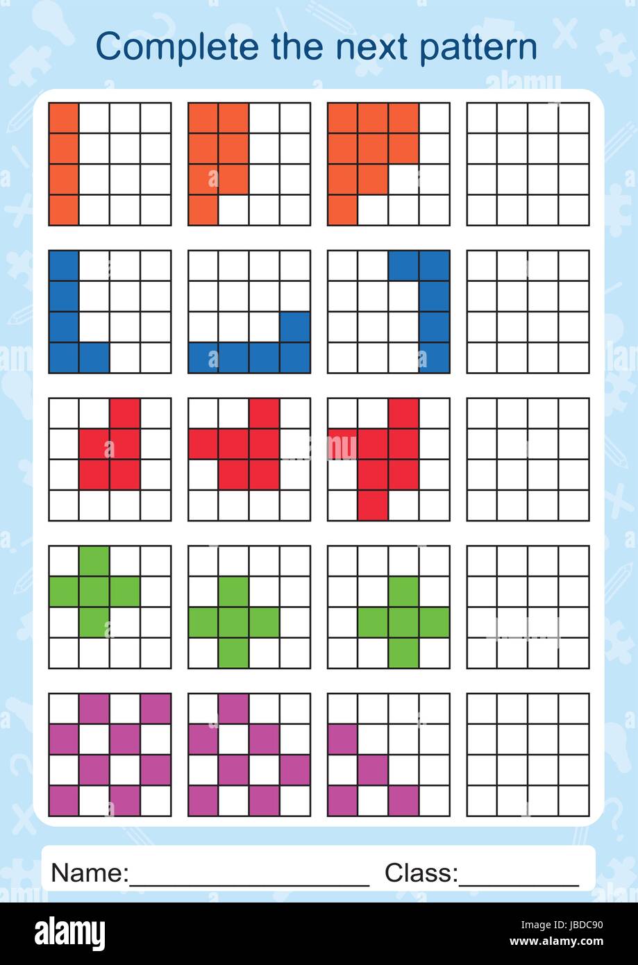 slot the pattern, Complete the next pattern, Worksheet for kids Stock ...