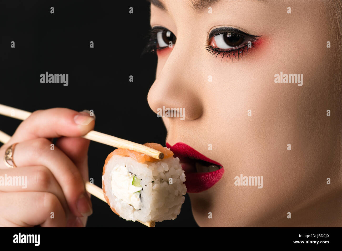 korean teenager girl eating roll closeup Stock Photo - Alamy