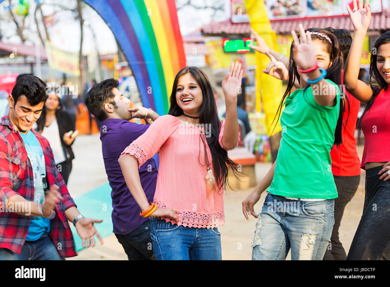 Happy Group Teenager Friends Dancing Fun Cheerful Enjoy Fair Surajkund ...