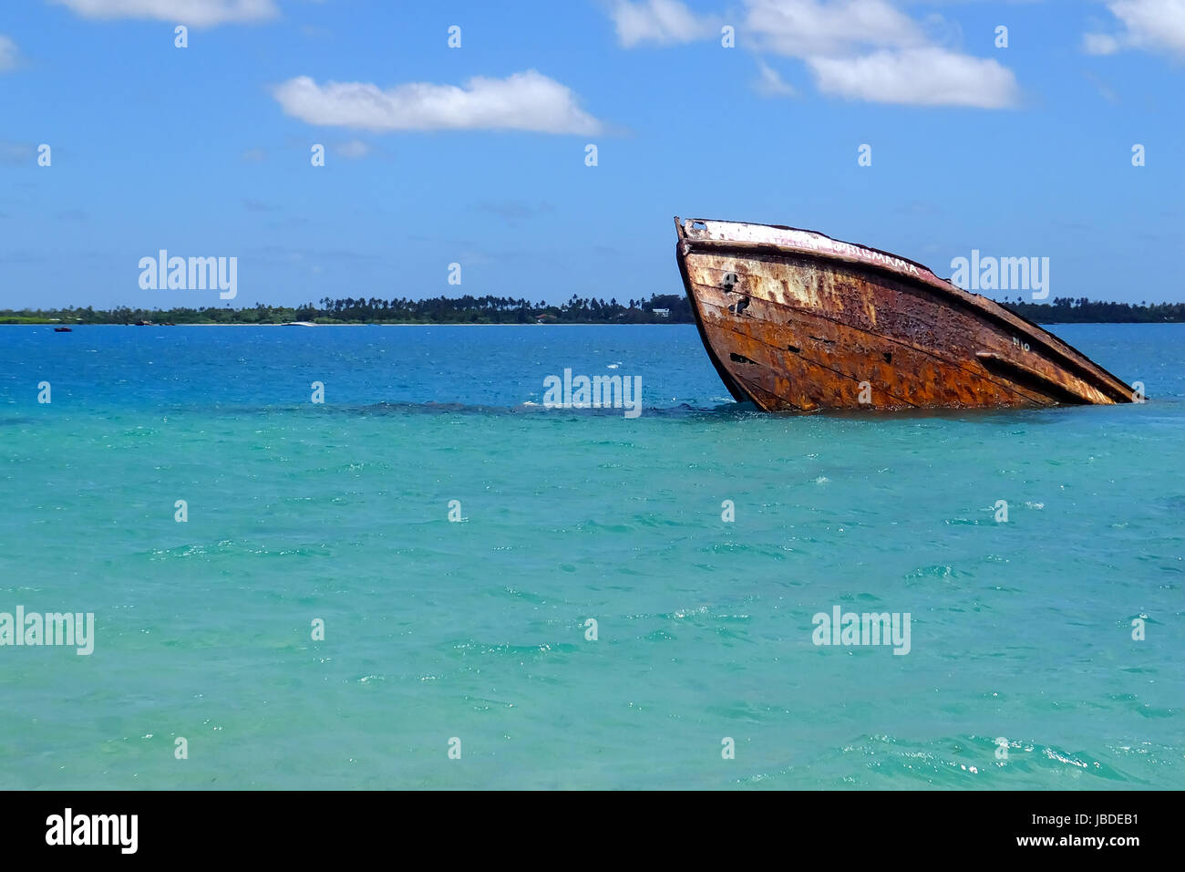 Shipwreck off the coast of Pangaimotu island near Tongatapu island in ...