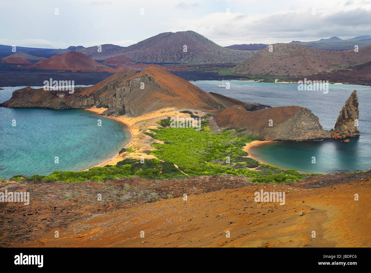 View of Pinnacle Rock on Bartolome island, Galapagos National Park ...