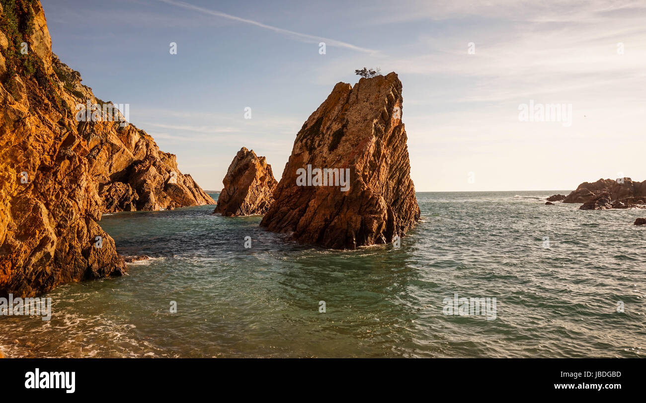 Amazing Wild rock beach at the sunset. Sintra Cascais Natural Park ...