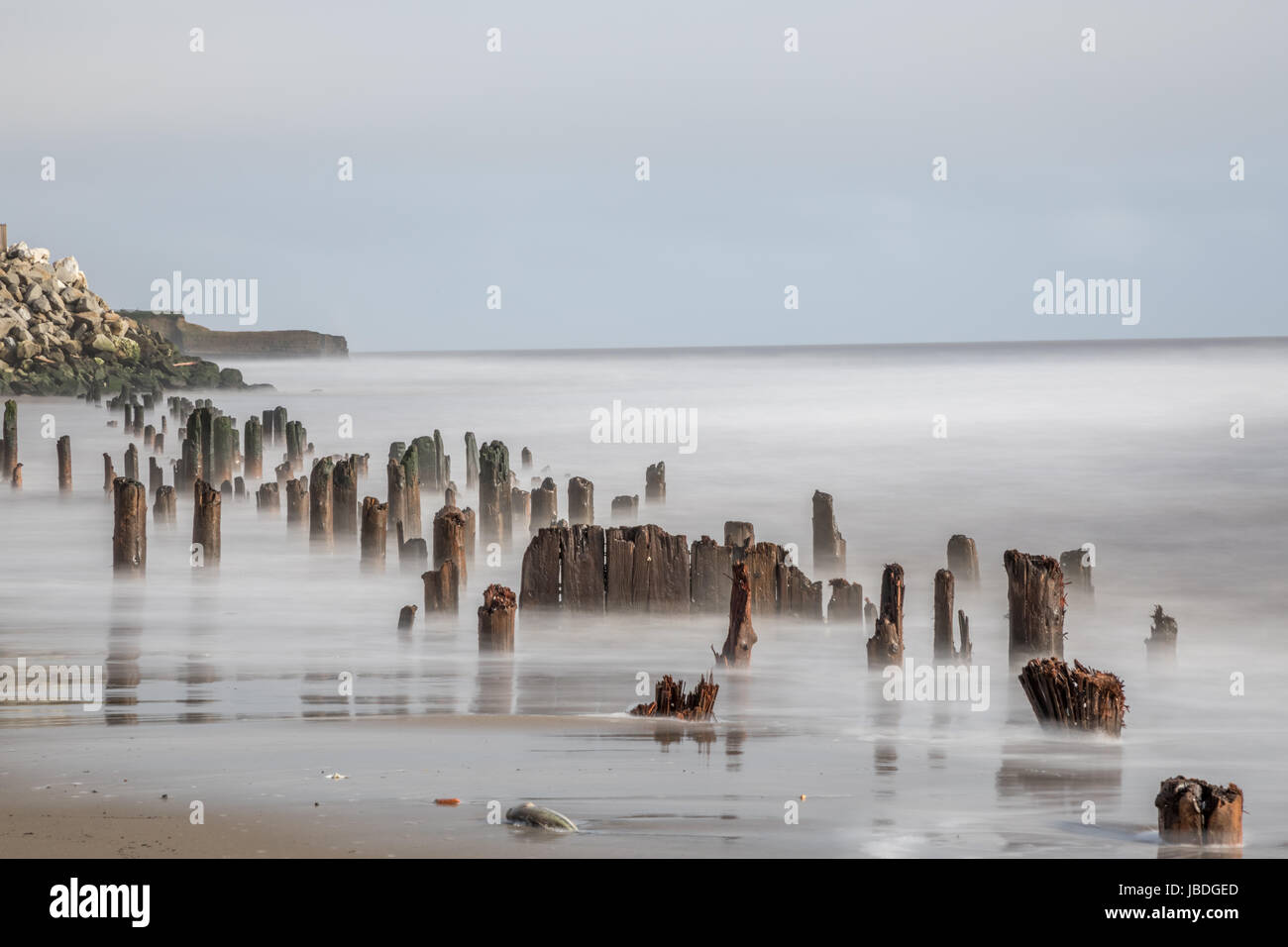 Old Wharf Pilings on Beach in Santa Cruz Stock Photo - Alamy