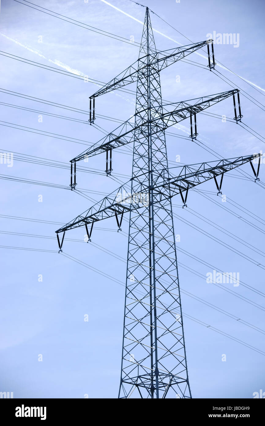 Steel construction of electro pylon of an overland line Stock Photo - Alamy