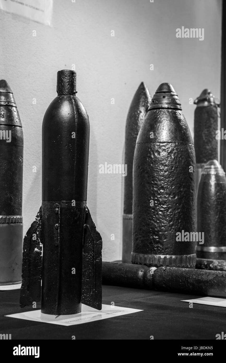 Old bombs from the second world war. Black and white Stock Photo - Alamy