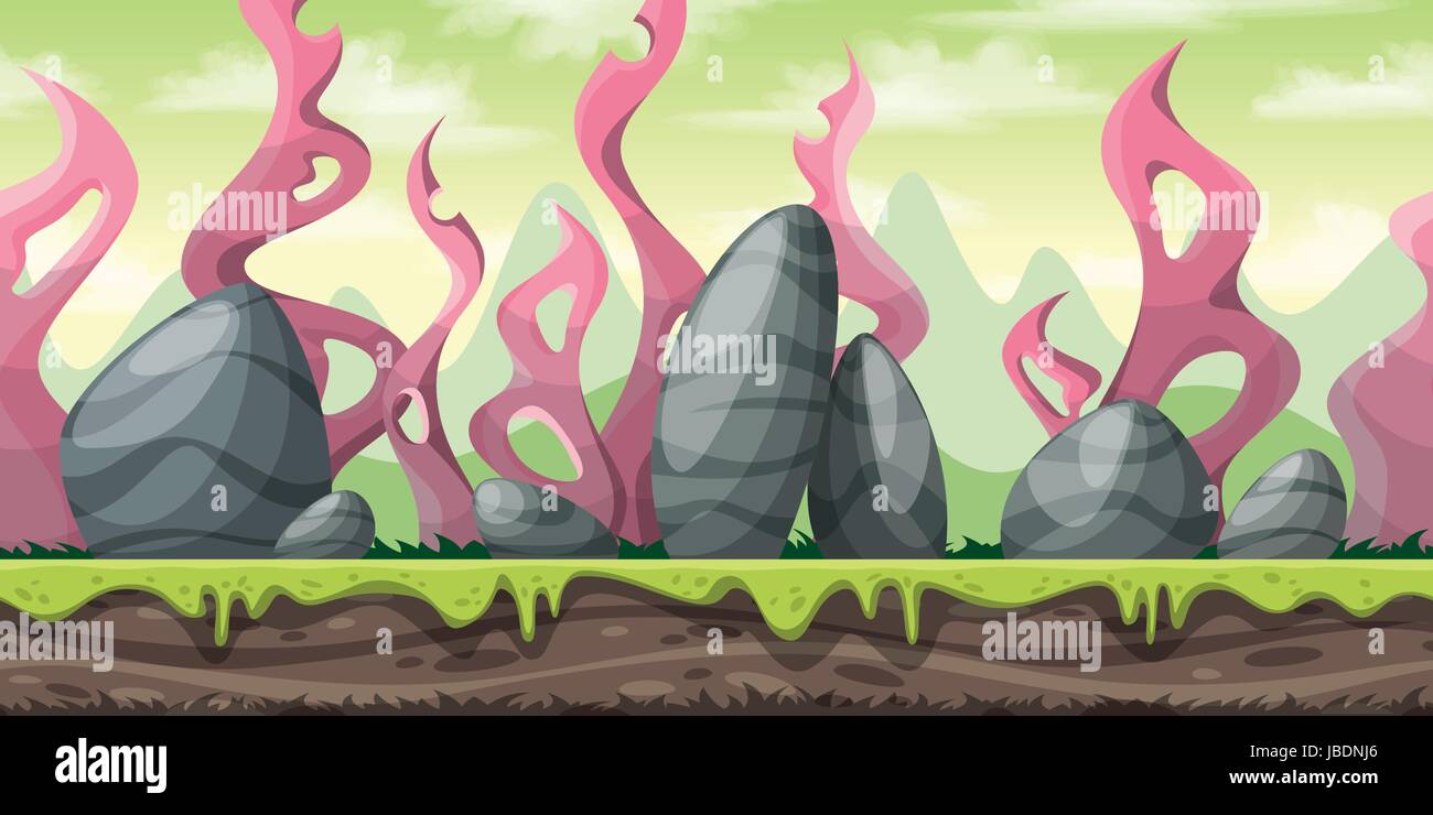Seamless cartoon nature background. Vector illustration with separate ...