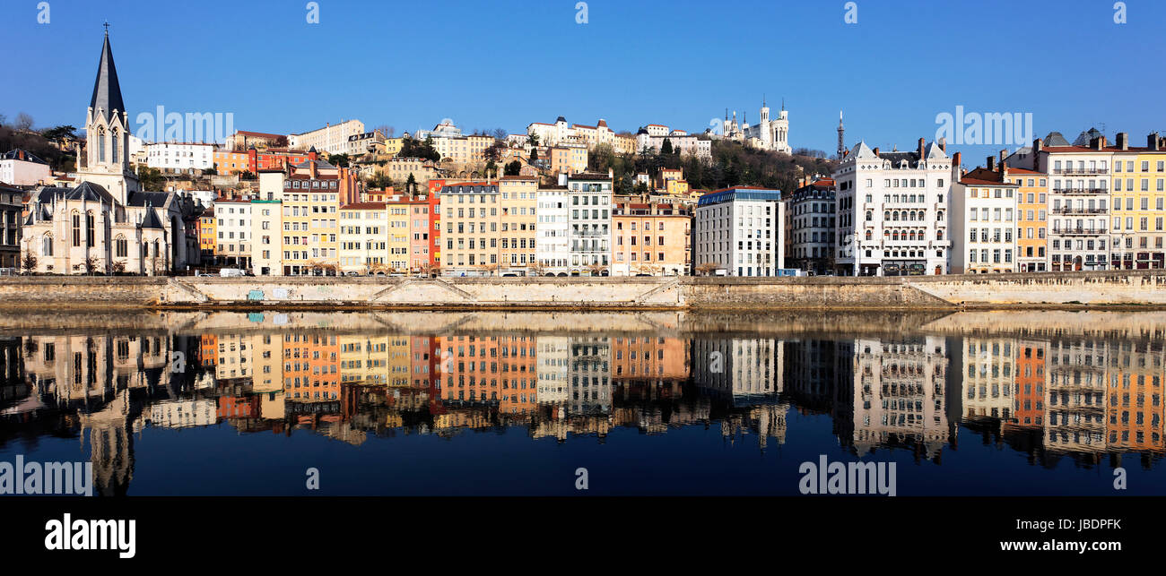 beautiful view of Lyon and Saone River in France Stock Photo - Alamy