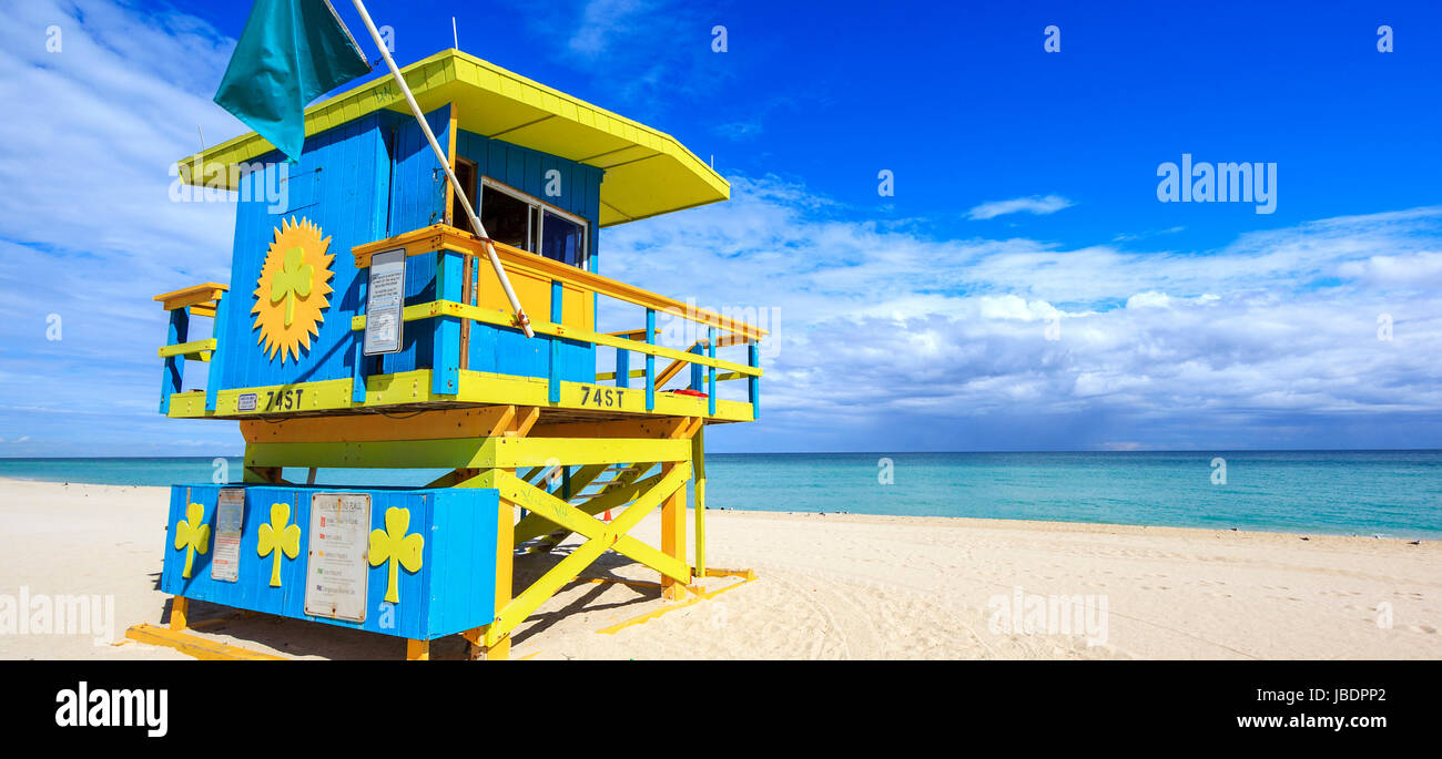 Miami Beach Florida, lifeguard house in a typical colorful Art Deco ...