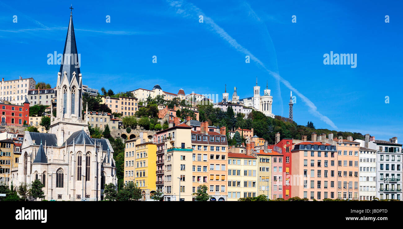 Horizontal view of Saone river in Lyon city, France Stock Photo - Alamy