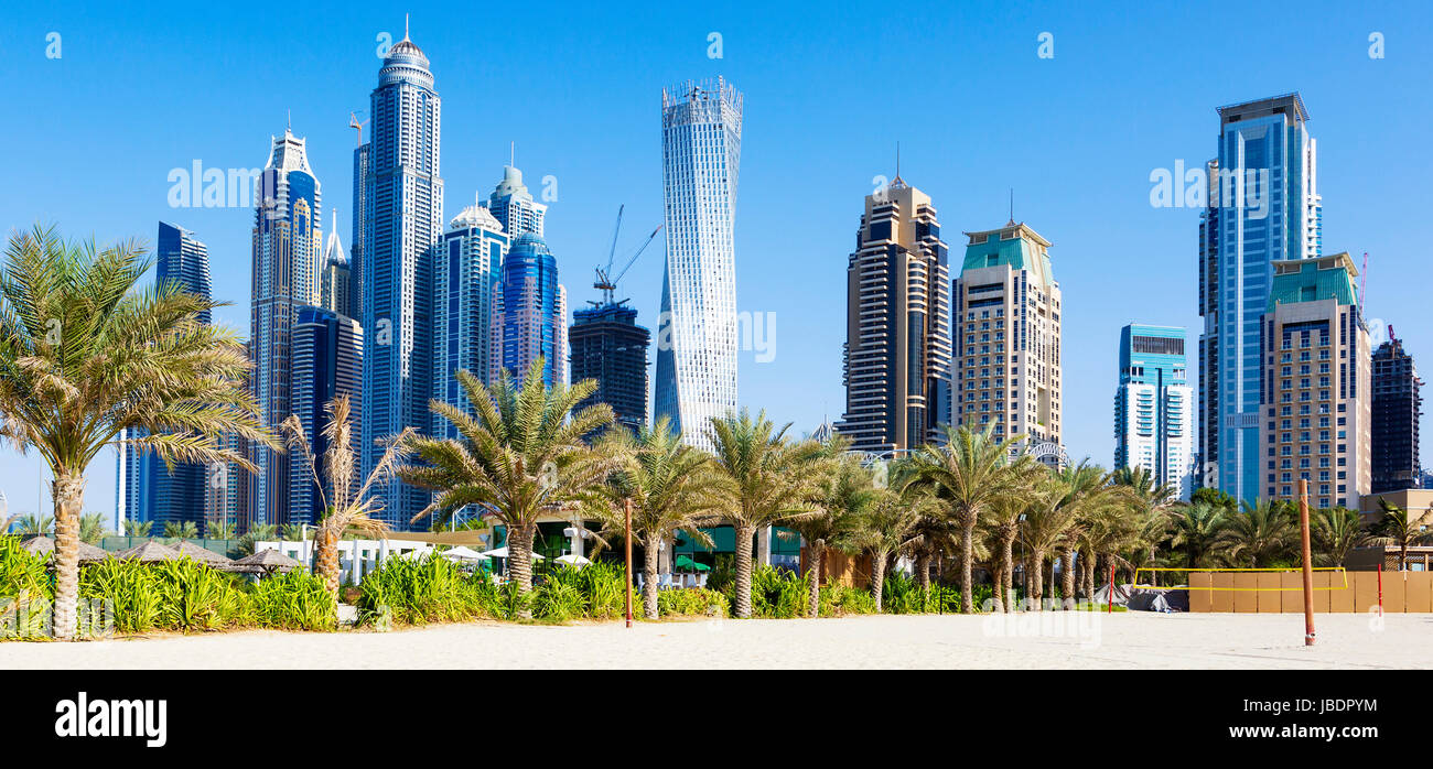 Horizontal view of skyscrapers and jumeirah beach in Dubai. UAE Stock ...